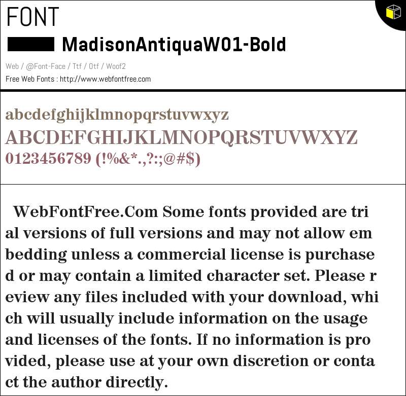 Madison Antiqua W01 Bold Fonts Downloads - WebFontFree.Com