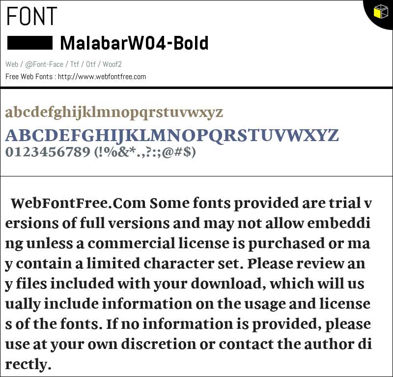 Malabar W04 Bold Fonts Downloads - WebFontFree.Com
