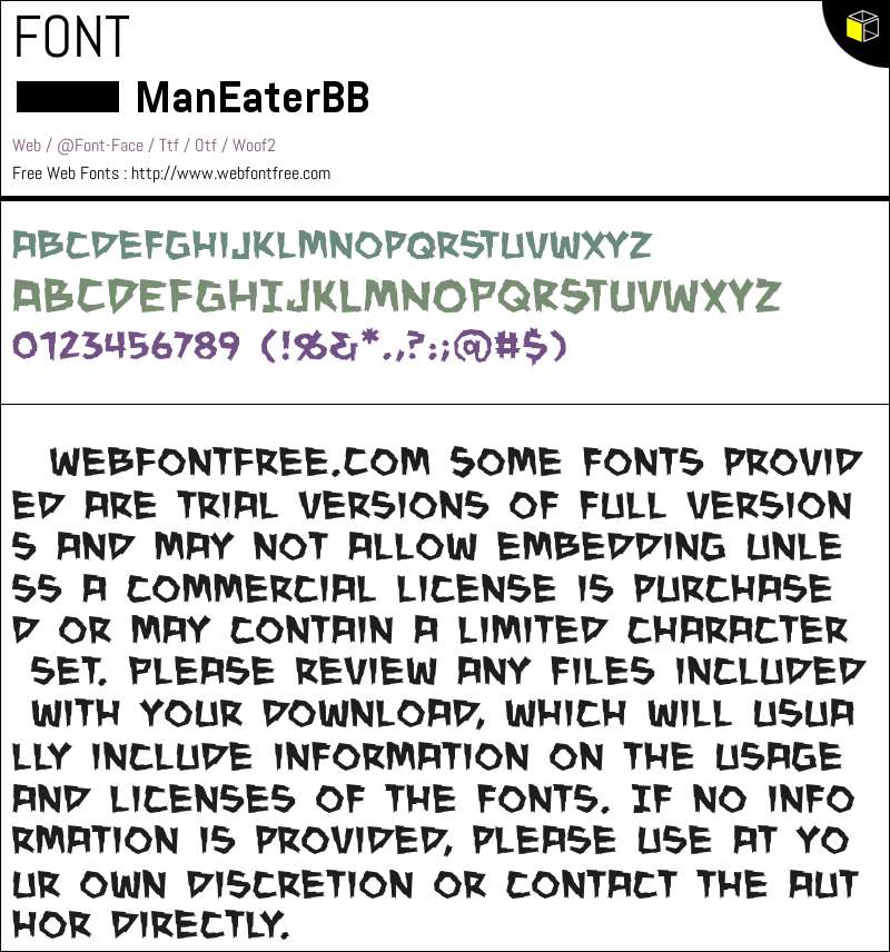 ManEater BB Fonts Downloads - WebFontFree.Com