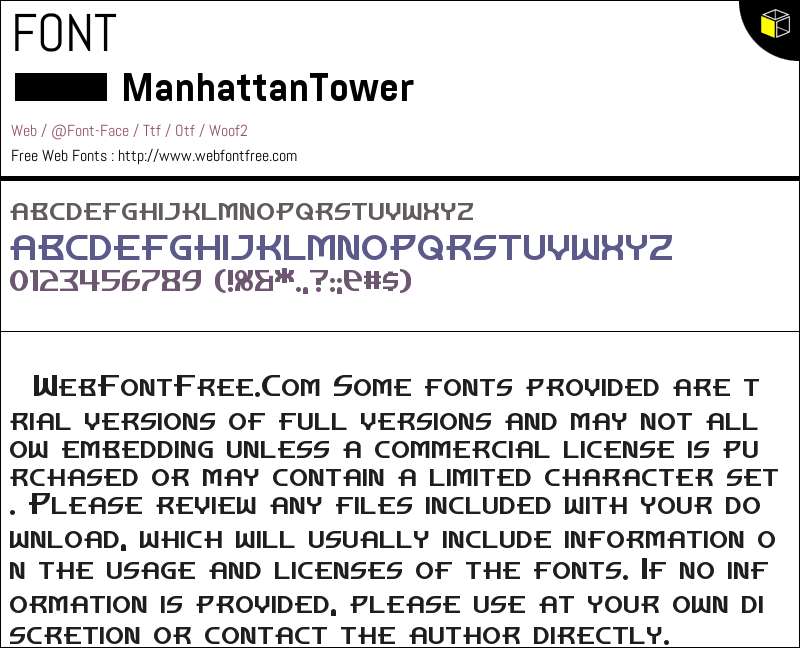 Manhattan Tower Fonts Downloads - WebFontFree.Com