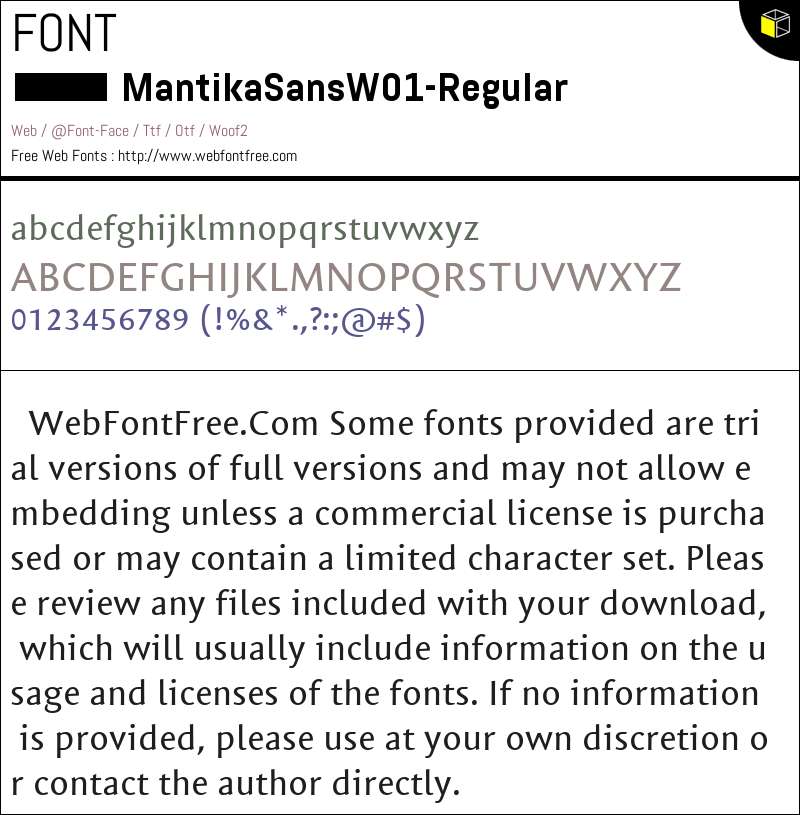 Mantika Sans W01 Regular Fonts Downloads - WebFontFree.Com