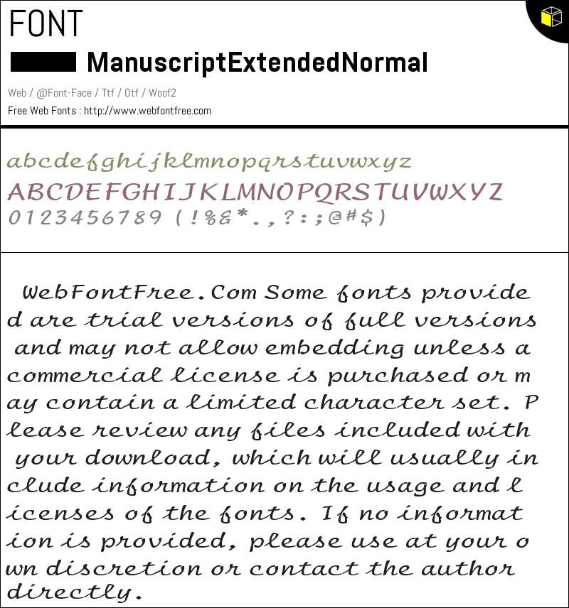 Manuscript Extended Normal Fonts Downloads - WebFontFree.Com