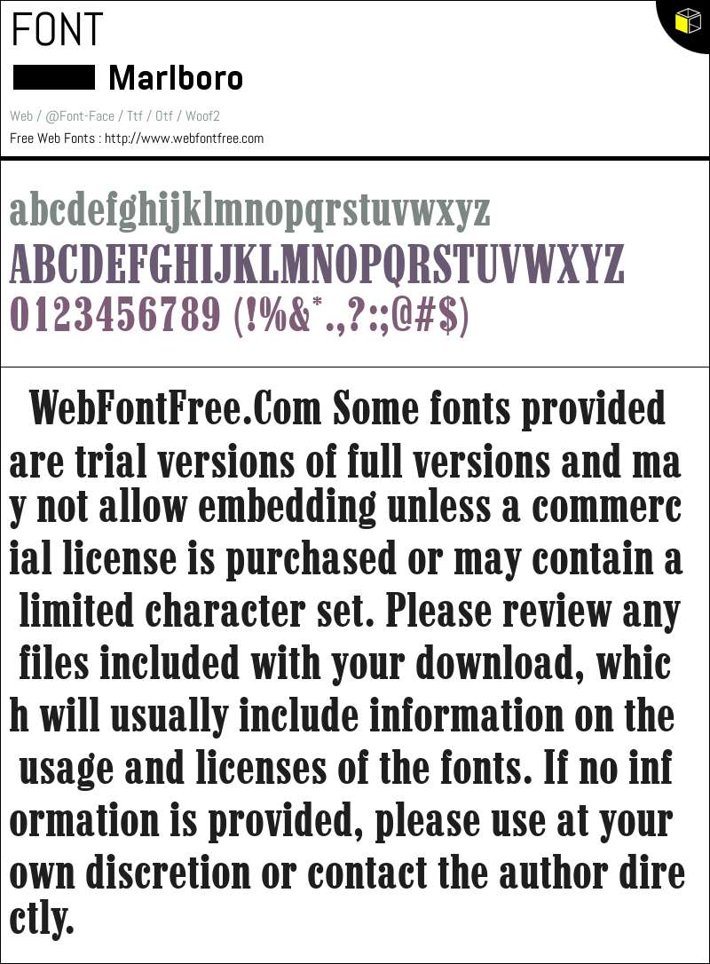 Marlboro Regular Fonts Downloads - WebFontFree.Com