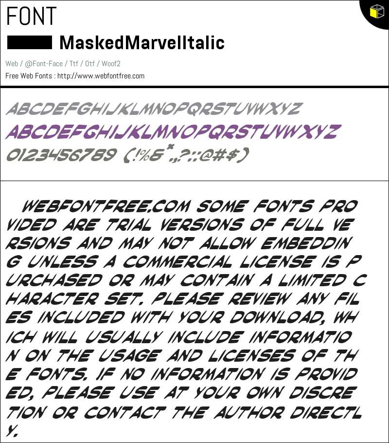 Masked Marvel Italic Fonts Downloads - WebFontFree.Com