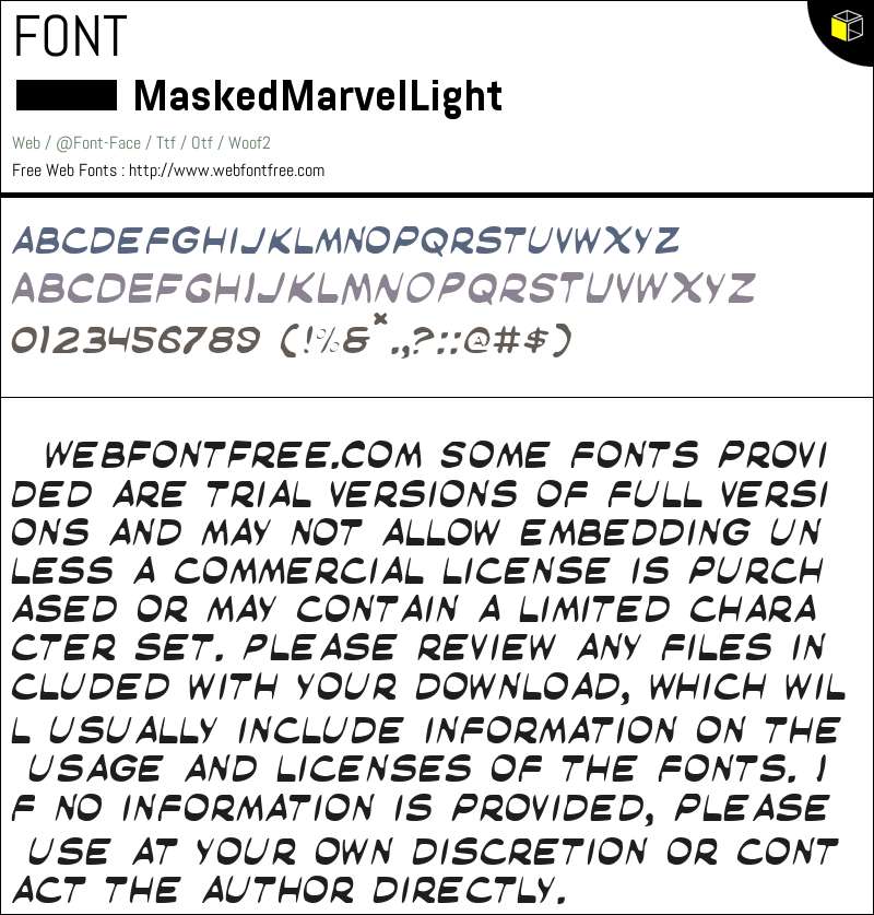 Masked Marvel Light Fonts Downloads - WebFontFree.Com