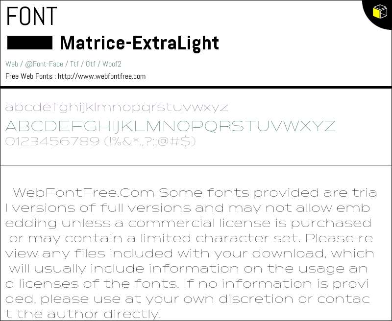 Matrice-ExtraLight Fonts Downloads - WebFontFree.Com