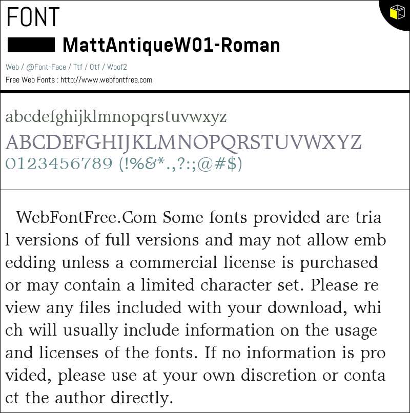 Matt Antique W01 Roman Fonts Downloads - WebFontFree.Com