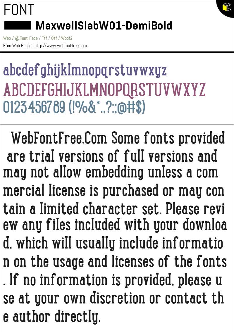 Maxwell Slab W01 DemiBold Fonts Downloads - WebFontFree.Com
