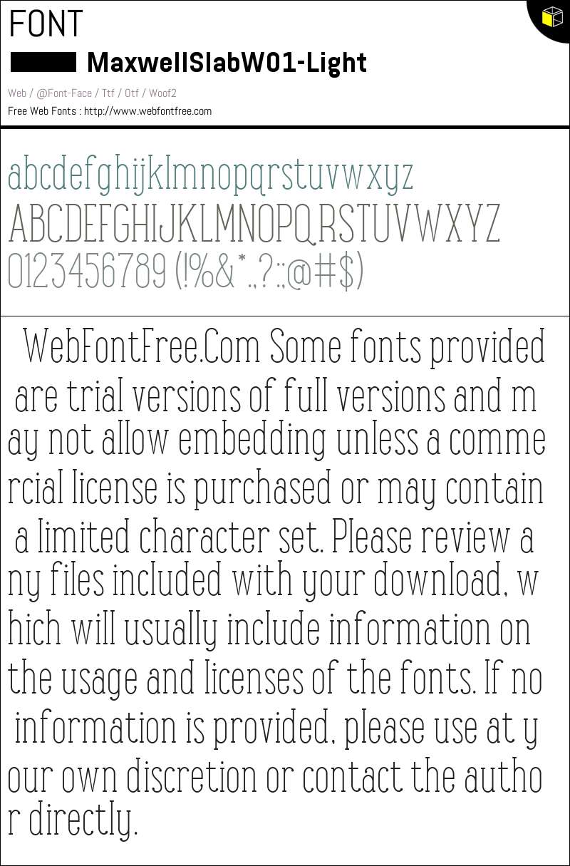 Maxwell Slab W01 Light Fonts Downloads - WebFontFree.Com