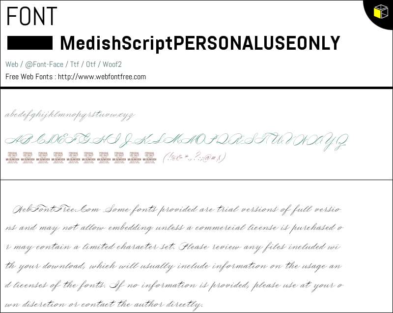 Medish Script PERSONAL USE ONLY Fonts Downloads - WebFontFree.Com