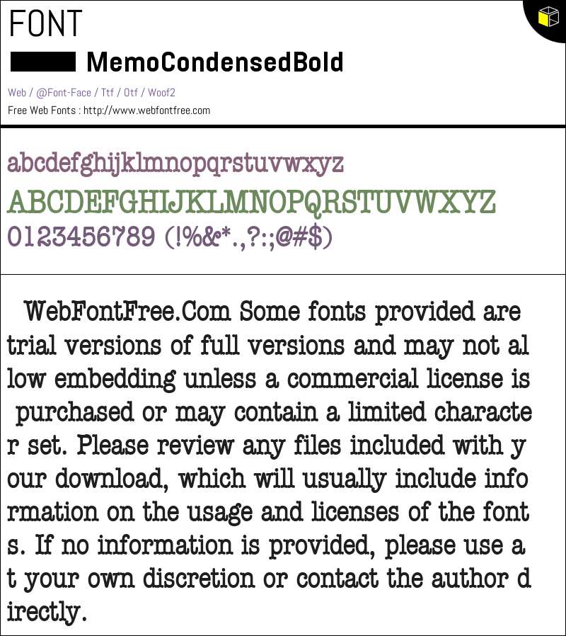 Memo Condensed Bold Fonts Downloads - WebFontFree.Com
