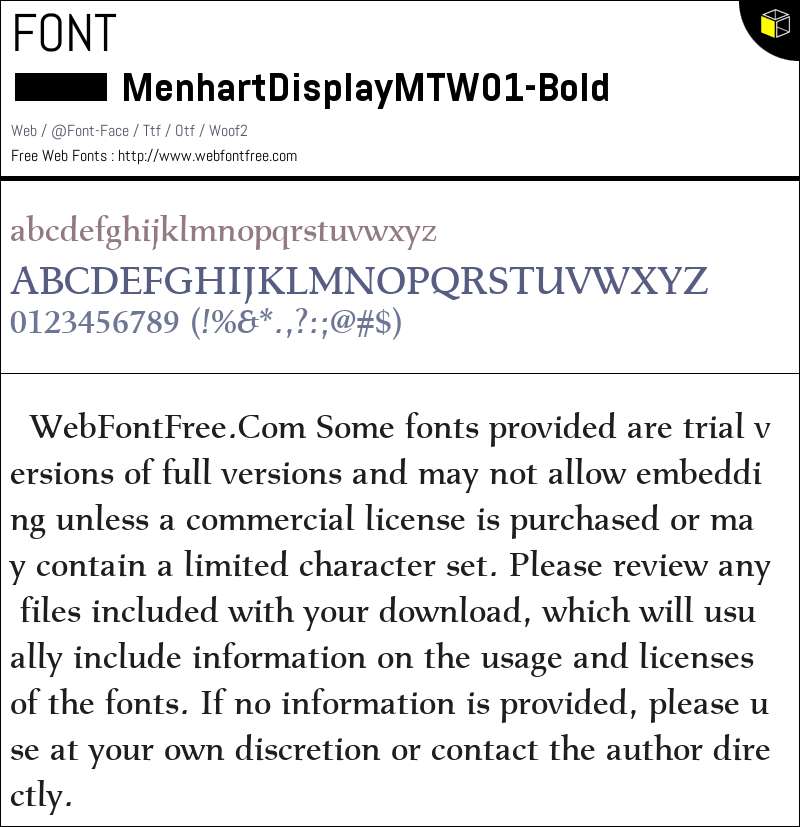 Menhart Display MT W01 Bold Fonts Downloads - WebFontFree.Com