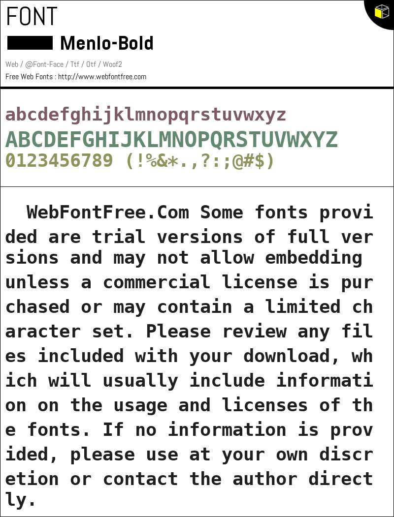 Menlo Bold 字体 下载 - WebFontFree.Com
