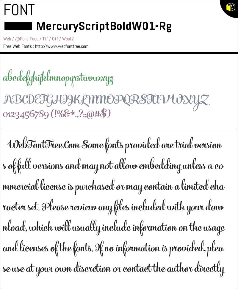 Mercury Script Bold W01 Regular Fonts Downloads - WebFontFree.Com