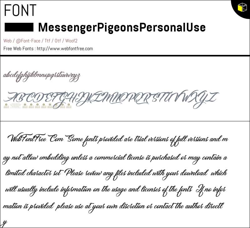 Messenger Pigeons Personal Use Fonts Downloads - WebFontFree.Com