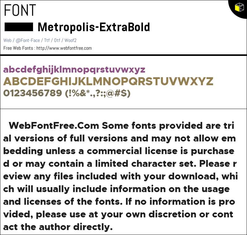 Metropolis Extra Bold Regular Fonts Downloads - WebFontFree.Com