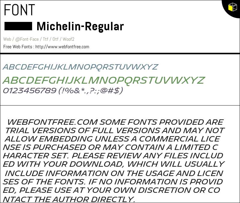 Michelin Regular Fonts Downloads - WebFontFree.Com