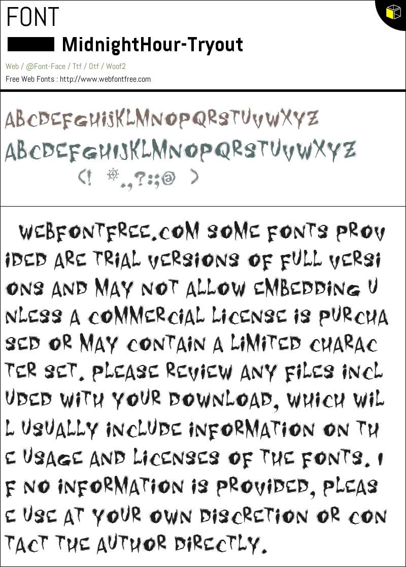 Midnight Hour Tryout Fonts Downloads - WebFontFree.Com