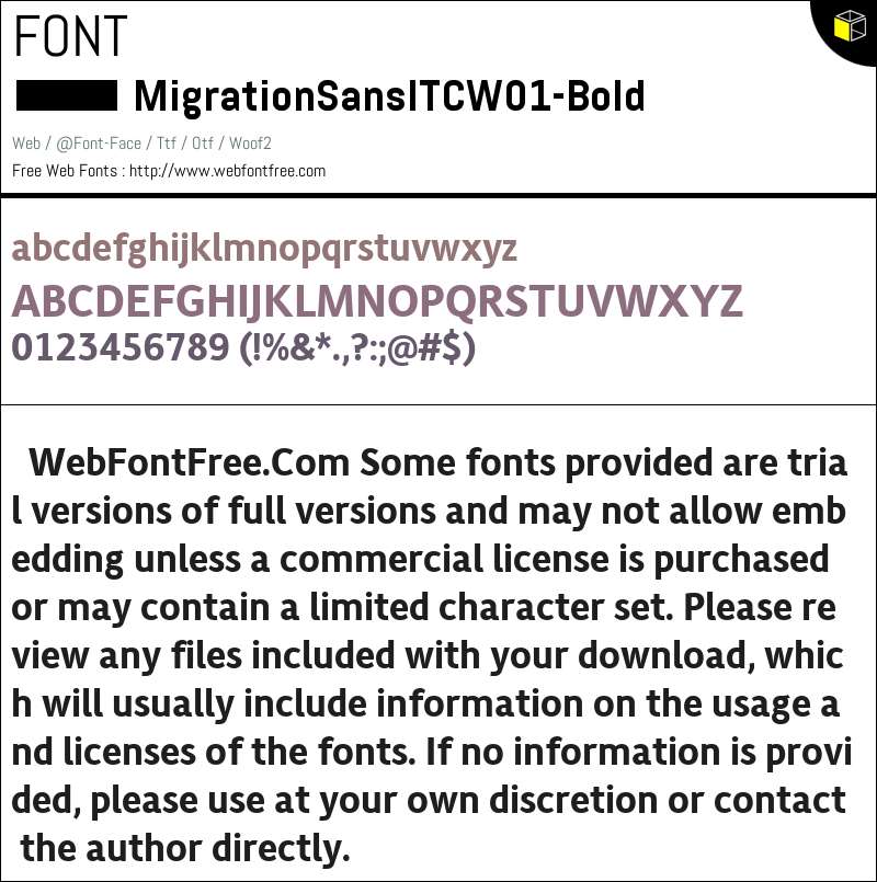 Migration Sans ITC W01 Bold Fonts Downloads - WebFontFree.Com