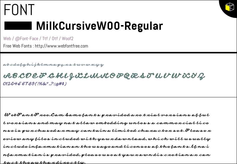 Milk Cursive W00 Regular Fonts Downloads - WebFontFree.Com