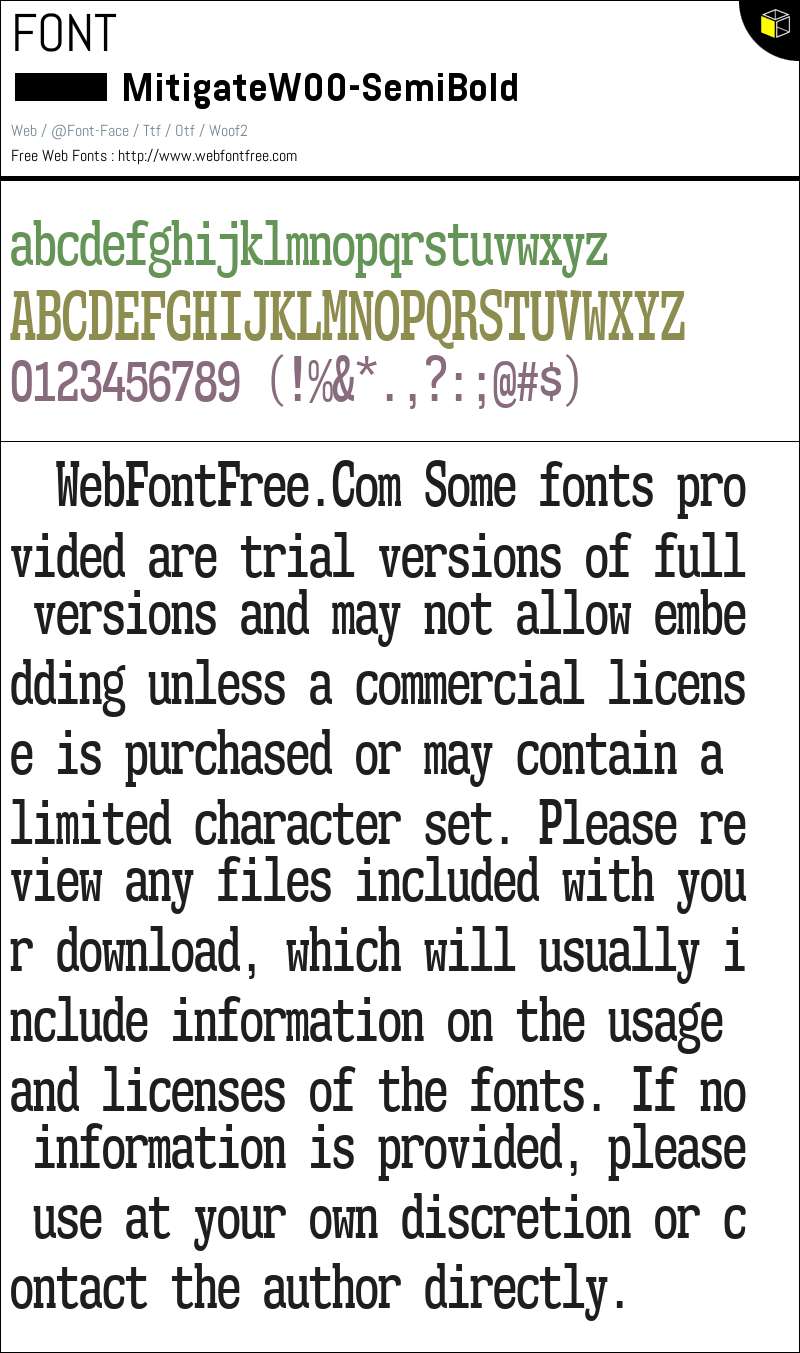 Mitigate W00 SemiBold Fonts Downloads - WebFontFree.Com