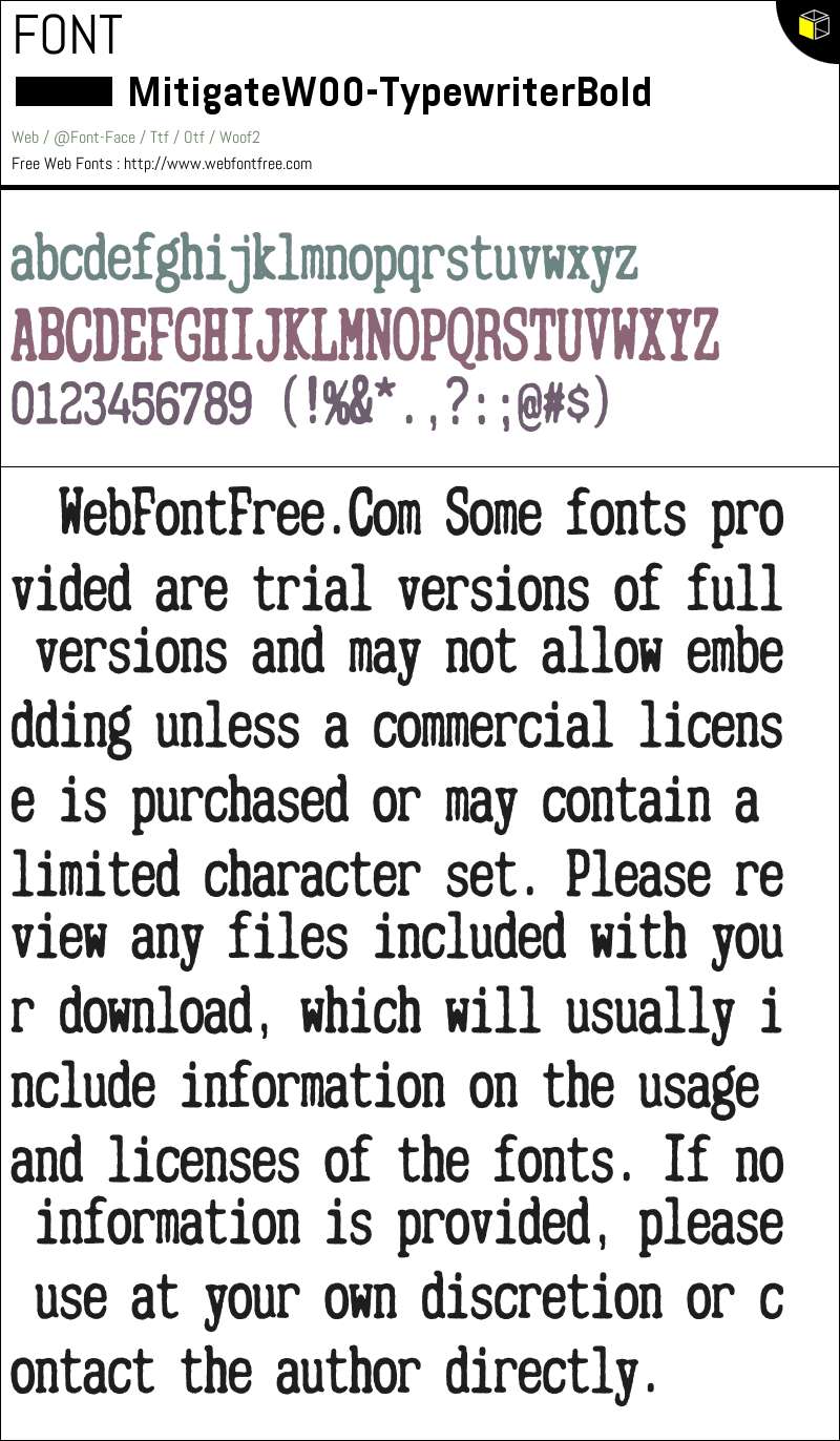 Mitigate W00 Typewriter Bold Fonts Downloads - WebFontFree.Com