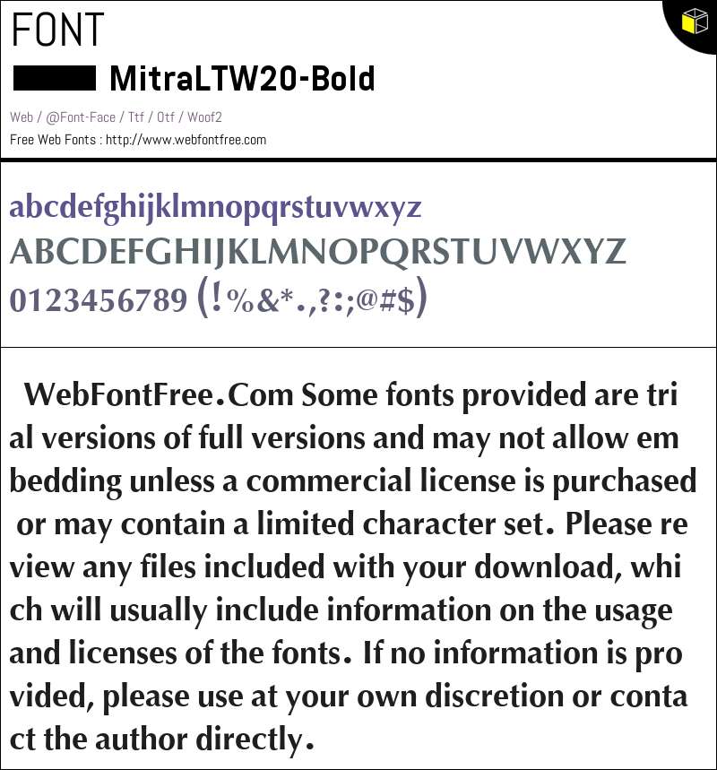 Mitra LT W20 Bold Fonts Downloads - WebFontFree.Com