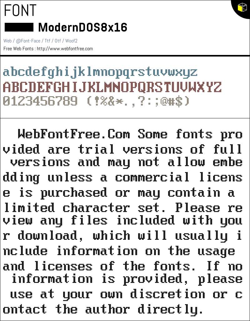 Modern DOS 8x16 字体 下载 - WebFontFree.Com