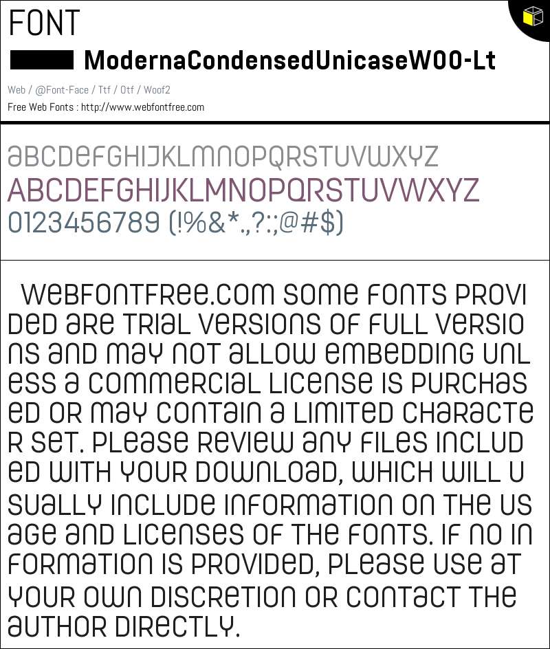 Moderna Condensed Unicase W00Lt Fonts Downloads - WebFontFree.Com