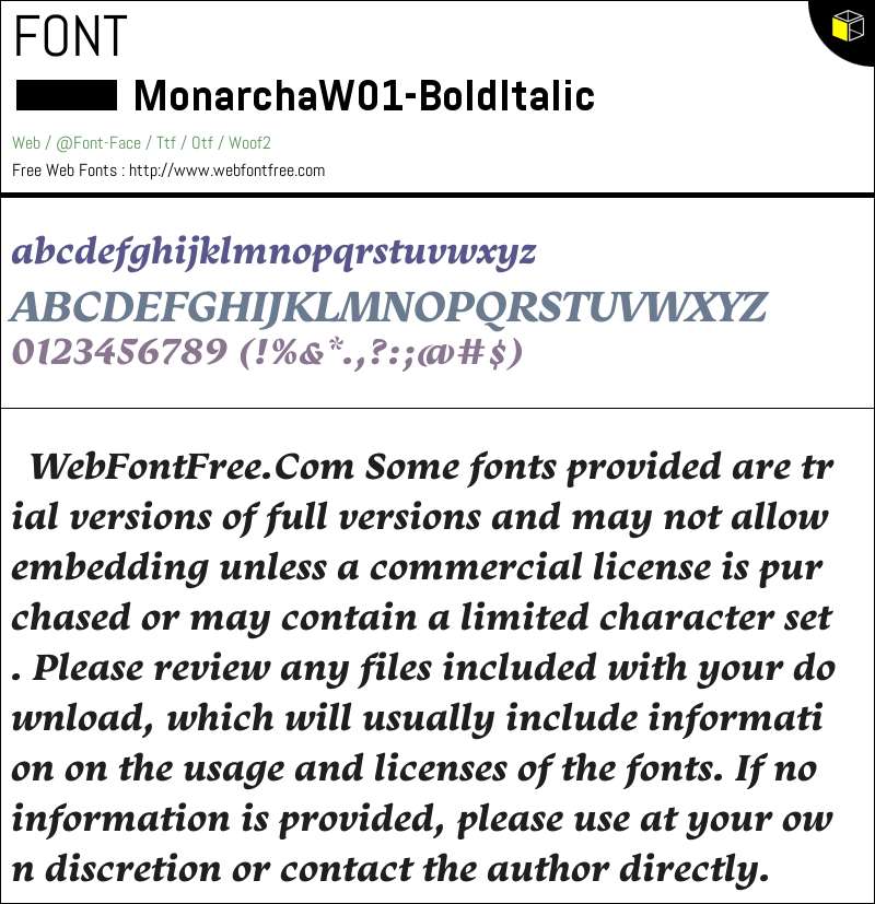 Monarcha W01 Bold Italic Fonts Downloads - WebFontFree.Com
