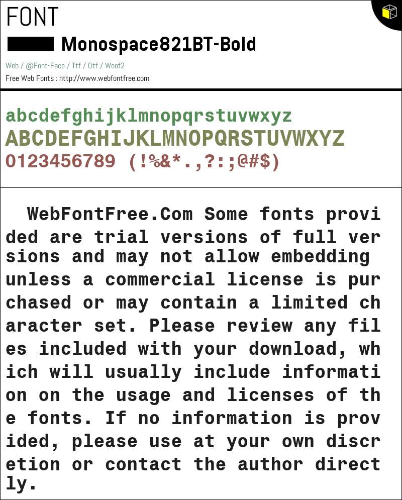Monospac821 BT Bold 字体 下载 - WebFontFree.Com