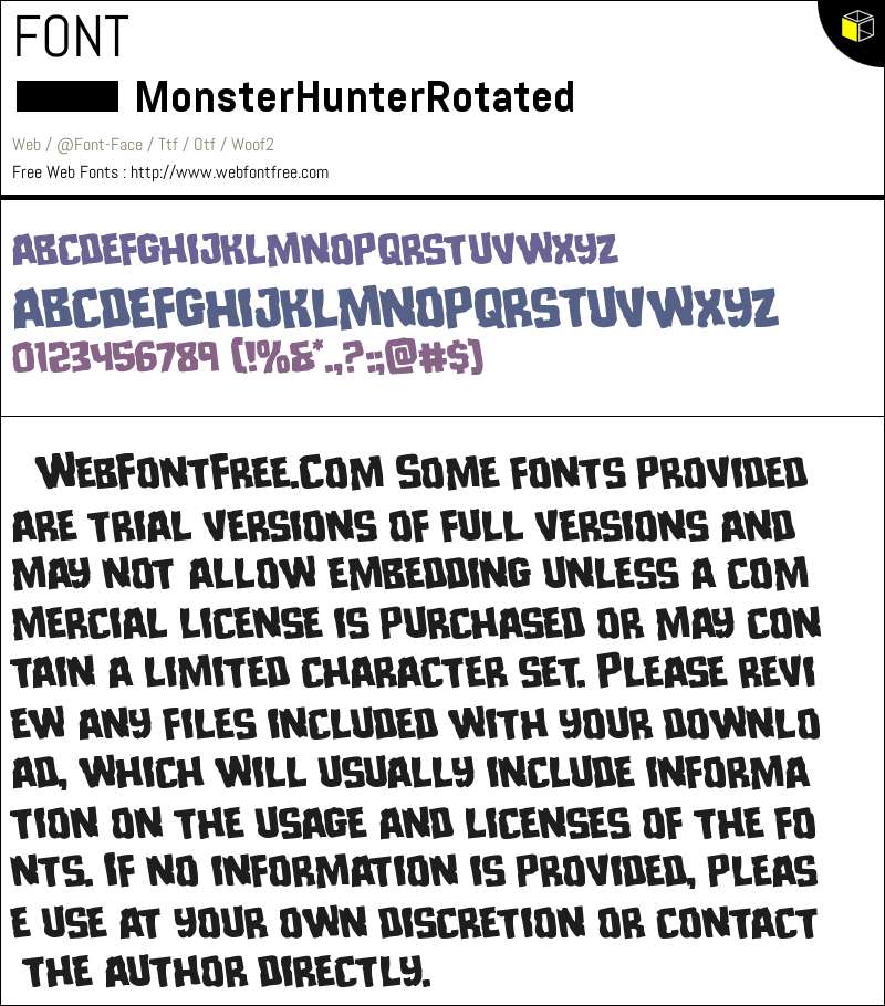 Monster Hunter Rotated Fonts Downloads - WebFontFree.Com