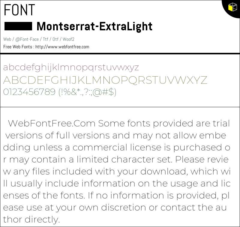 Montserrat ExtraLight Fonts Downloads - WebFontFree.Com