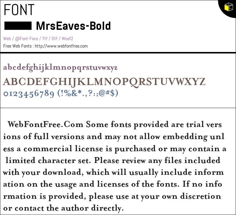 MrsEaves-Bold Fonts Downloads - WebFontFree.Com