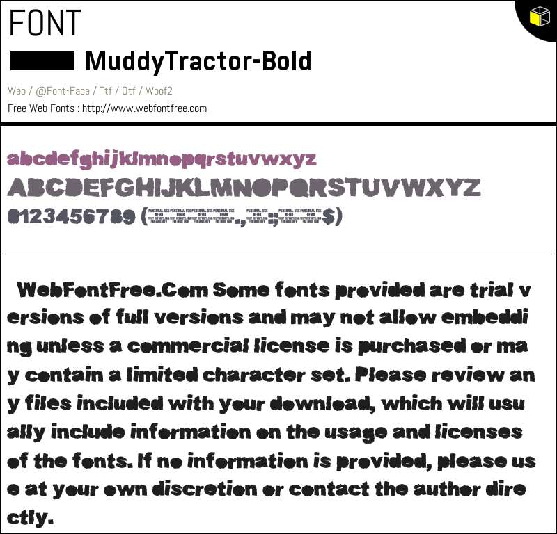 Muddy Tractor Bold Fonts Downloads - WebFontFree.Com