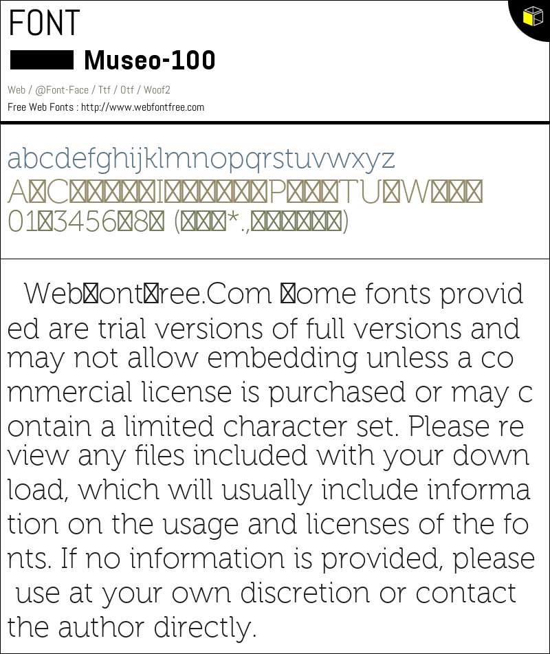 Museo-100 Fonts Downloads - WebFontFree.Com