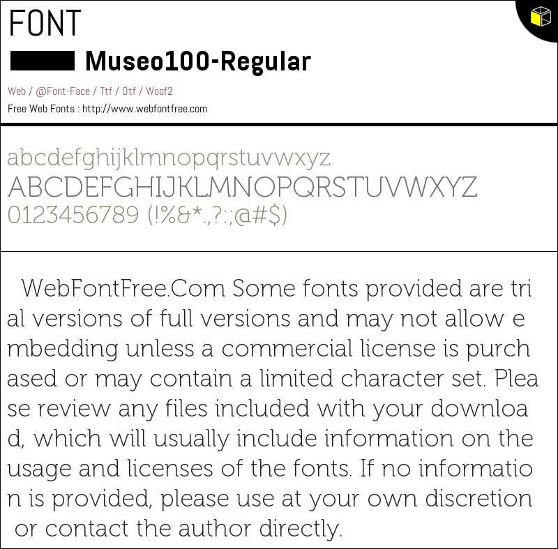 Museo100-Regular Fonts Downloads - WebFontFree.Com