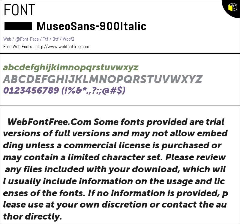MuseoSans-900Italic Fuentes Descargar - WebFontFree.Com