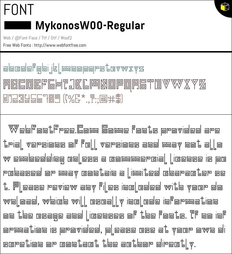 Mykonos W00 Regular Fonts Downloads - WebFontFree.Com