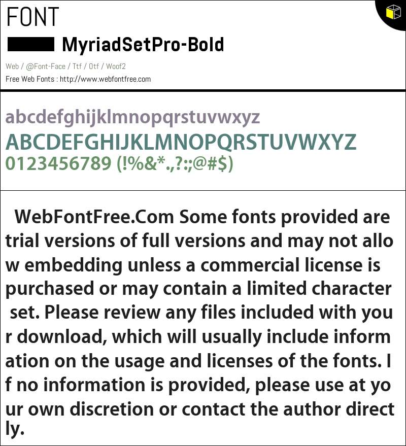 Myriad Set Pro Bold Fonts Downloads - WebFontFree.Com