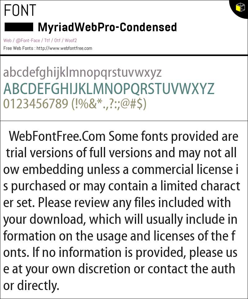 Myriad Web Pro Condensed Fuentes Descargar - WebFontFree.Com