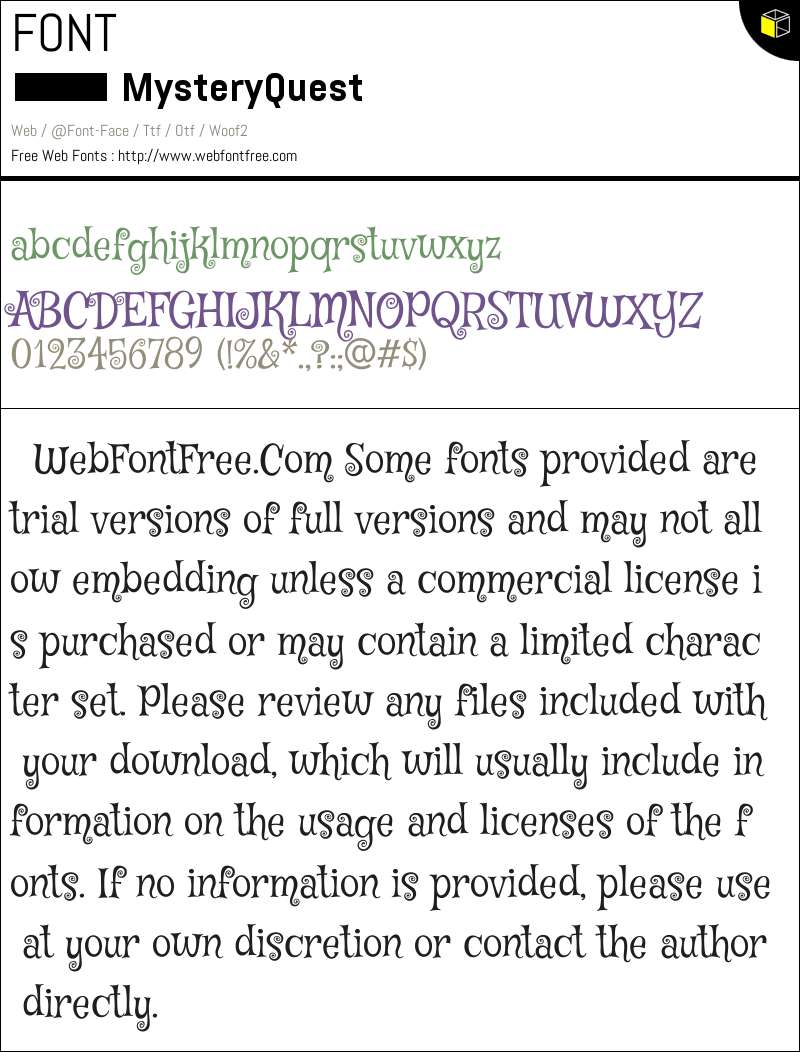 Mystery Quest 字体 下载 - WebFontFree.Com