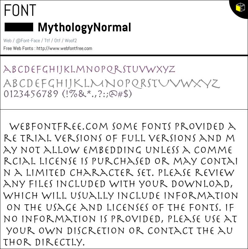 Mythology Normal Fonts Downloads - WebFontFree.Com