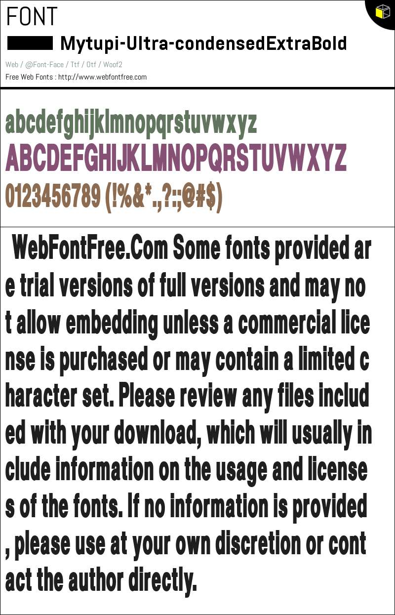 Mytupi Ultra-condensed ExtraBold Fonts Downloads - WebFontFree.Com