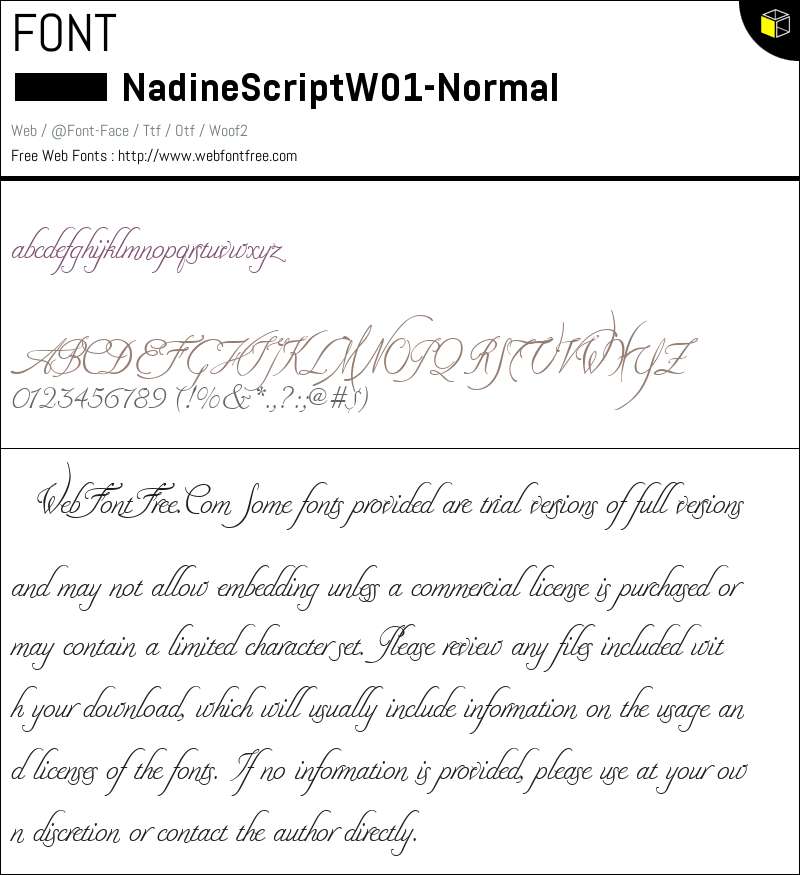 Nadine Script W01 Normal Fonts Downloads - WebFontFree.Com