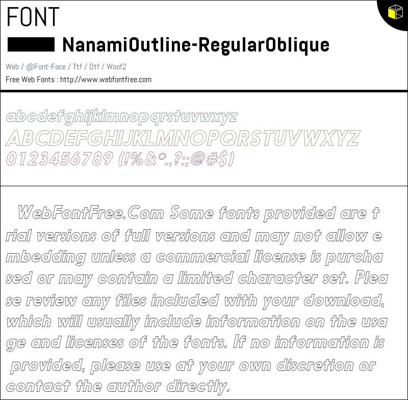 NanamiOutline-RegularOblique Fonts Downloads - WebFontFree.Com