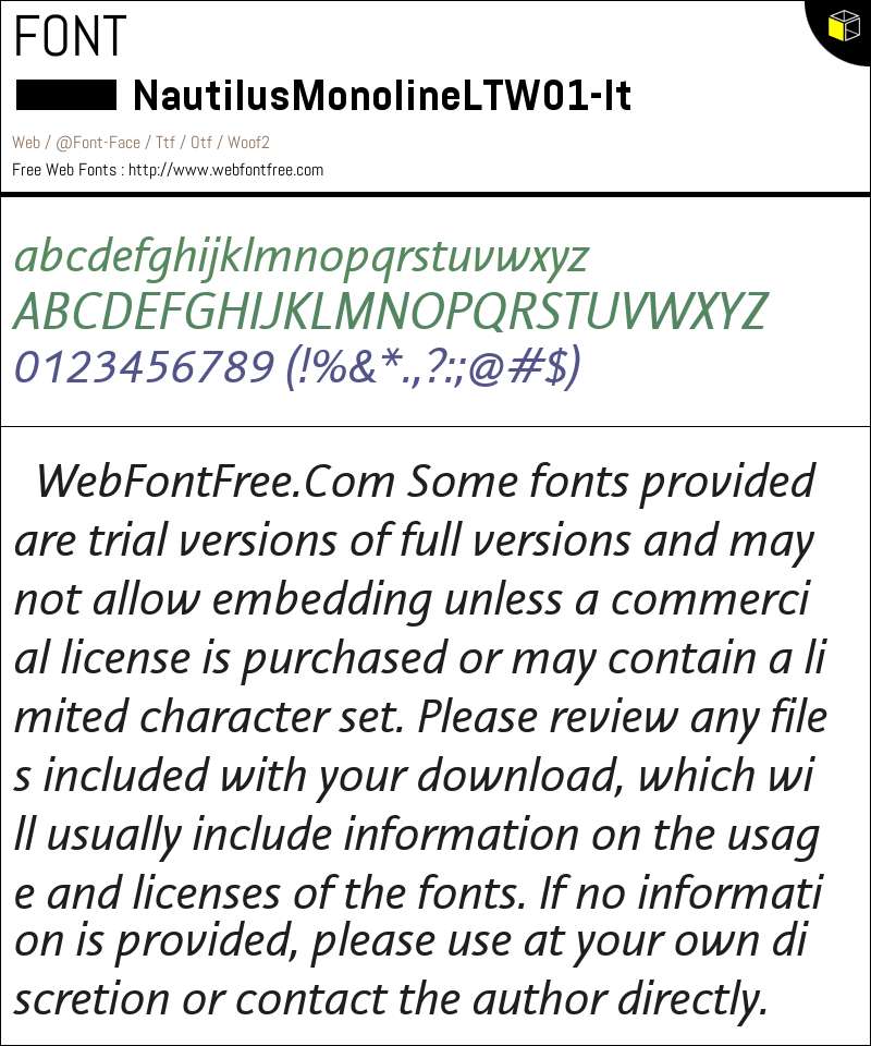 Nautilus Monoline LT W01 It Fonts Downloads - WebFontFree.Com