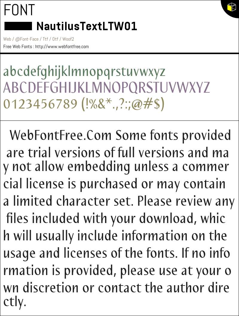Nautilus Text LT W01 Fonts Downloads - WebFontFree.Com