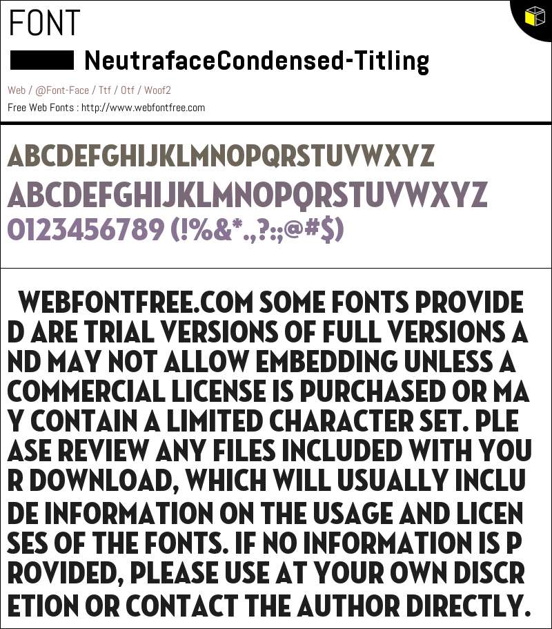 NeutrafaceCondensed-Titling Fonts Downloads - WebFontFree.Com