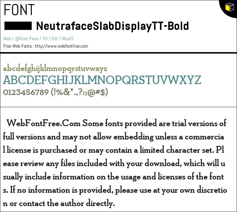 Neutraface Slab Display TT Bold Fonts Downloads - WebFontFree.Com